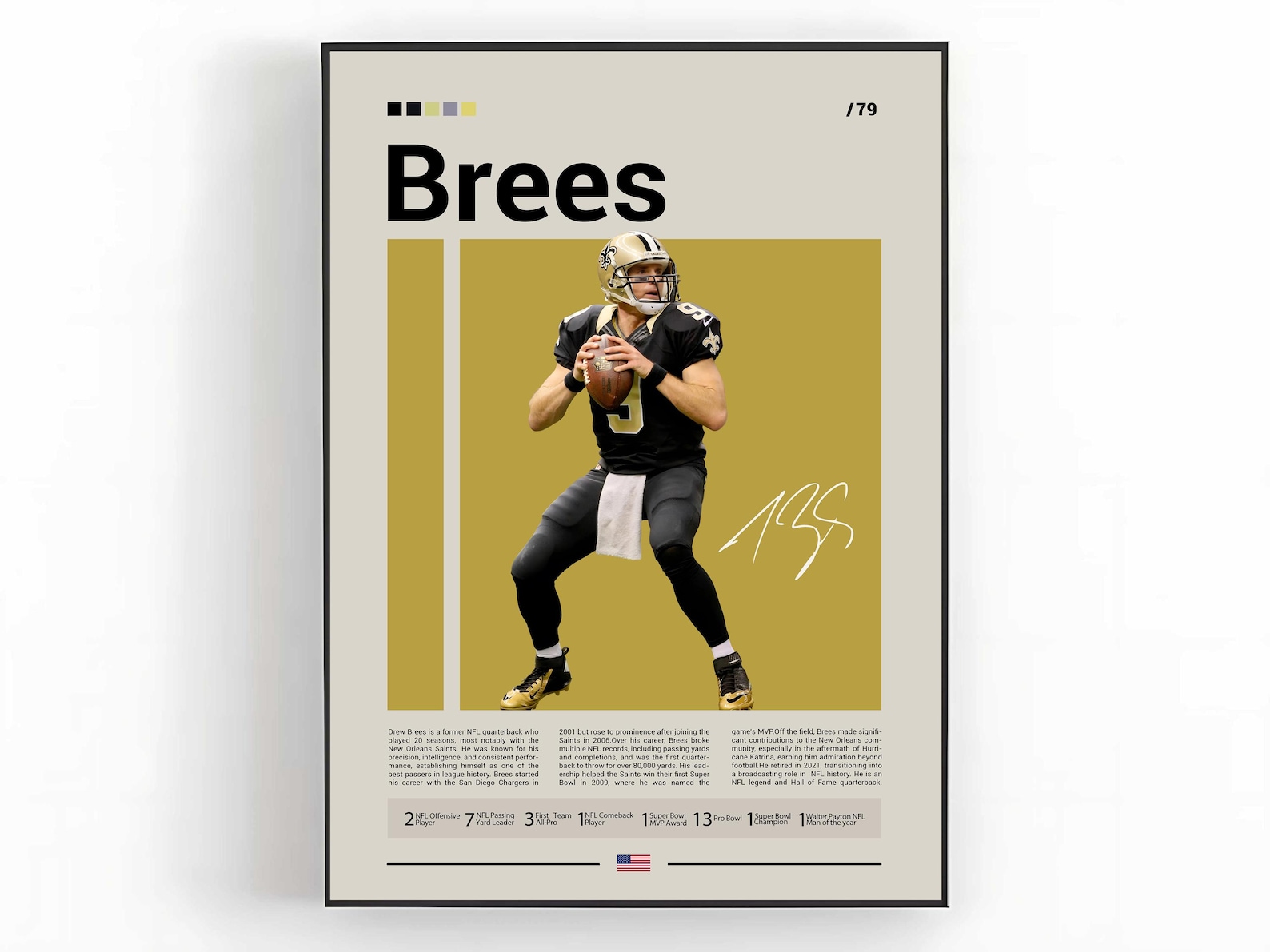 Drew Brees Poster, New Orleans Saints Print, NFL Wall Art, Football ...