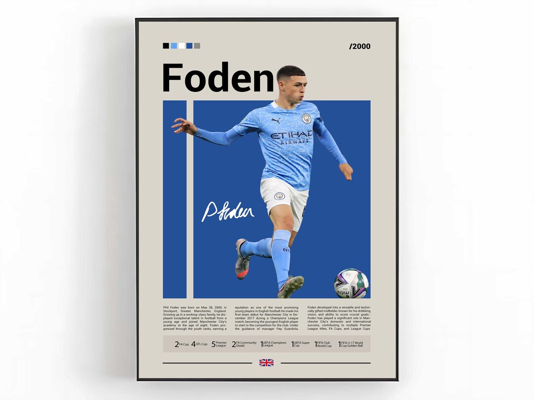 Phil Foden Poster, Manchester City Poster, Soccer Gifts, Sports Poster ...