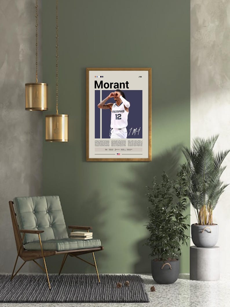 Ja Morant Poster, Memphis Grizzlies Basketball Art, NBA Sports Poster ...