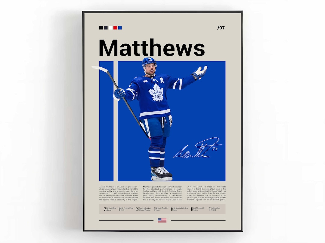 Auston Matthews Hockey Poster, Toronto Maple Leafs Star Art, NHL Sports ...