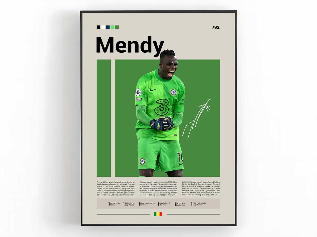 Edouard Mendy Poster, Chelsea FC Wall Art, Soccer Print, Mendy Decor ...