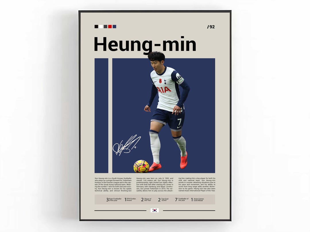 Heung-min Son Poster, Tottenham Soccer Wall Art, Football Player Print ...