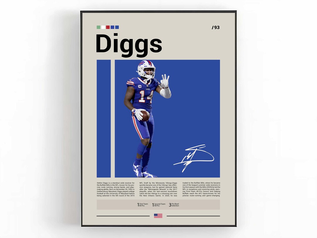 Stefon Diggs Poster, Buffalo Bills Print, NFL Wall Art, Football Player ...