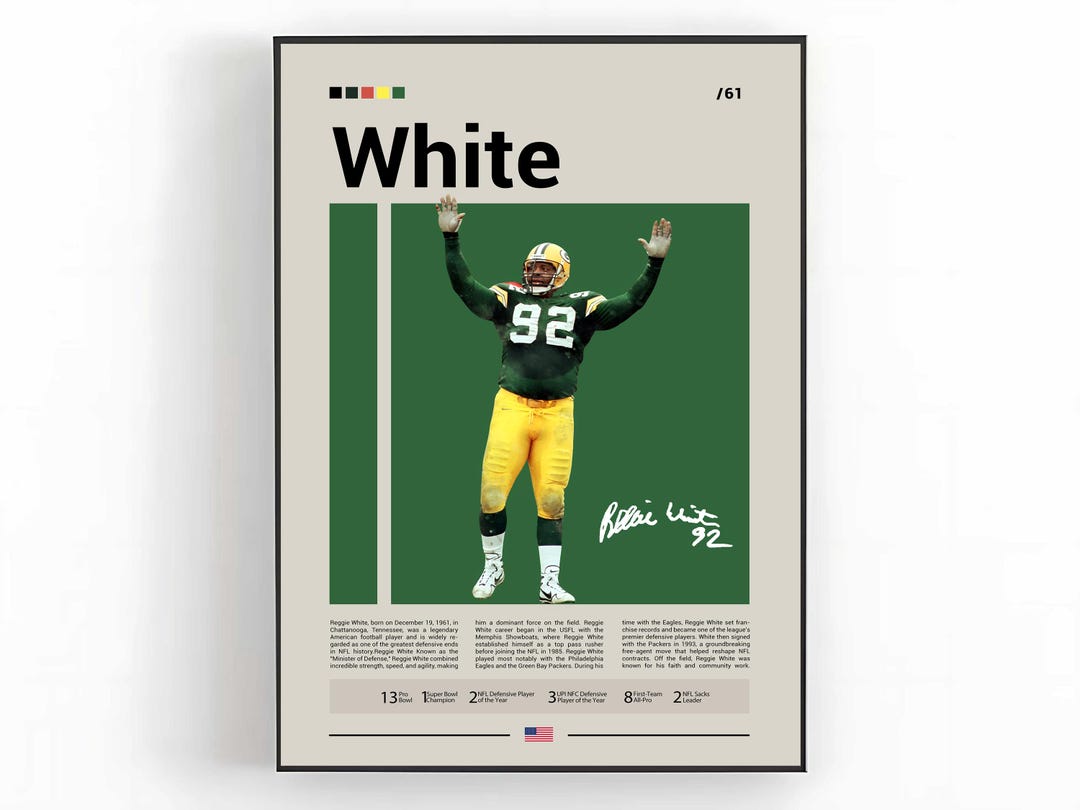 Reggie White Poster, Green Bay Packers Print, NFL Wall Art, Football ...
