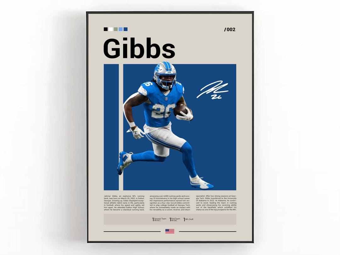 Jahmyr Gibbs Poster, Detroit Lions Print, NFL Poster, Sports Poster ...