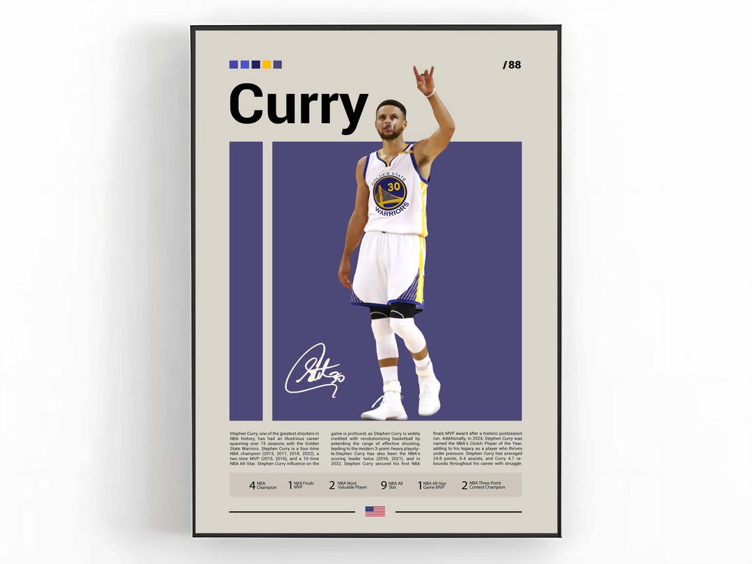 Stephen Curry Poster, Golden State Warriors Art, NBA Basketball Print ...