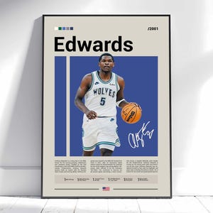 Anthony Edwards Poster, Minnesota Timberwolves Print, NBA Basketball ...