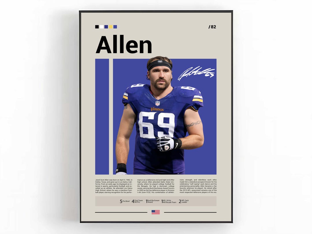 Jared Allen Poster, Minnesota Vikings Print, NFL Wall Art, Football ...