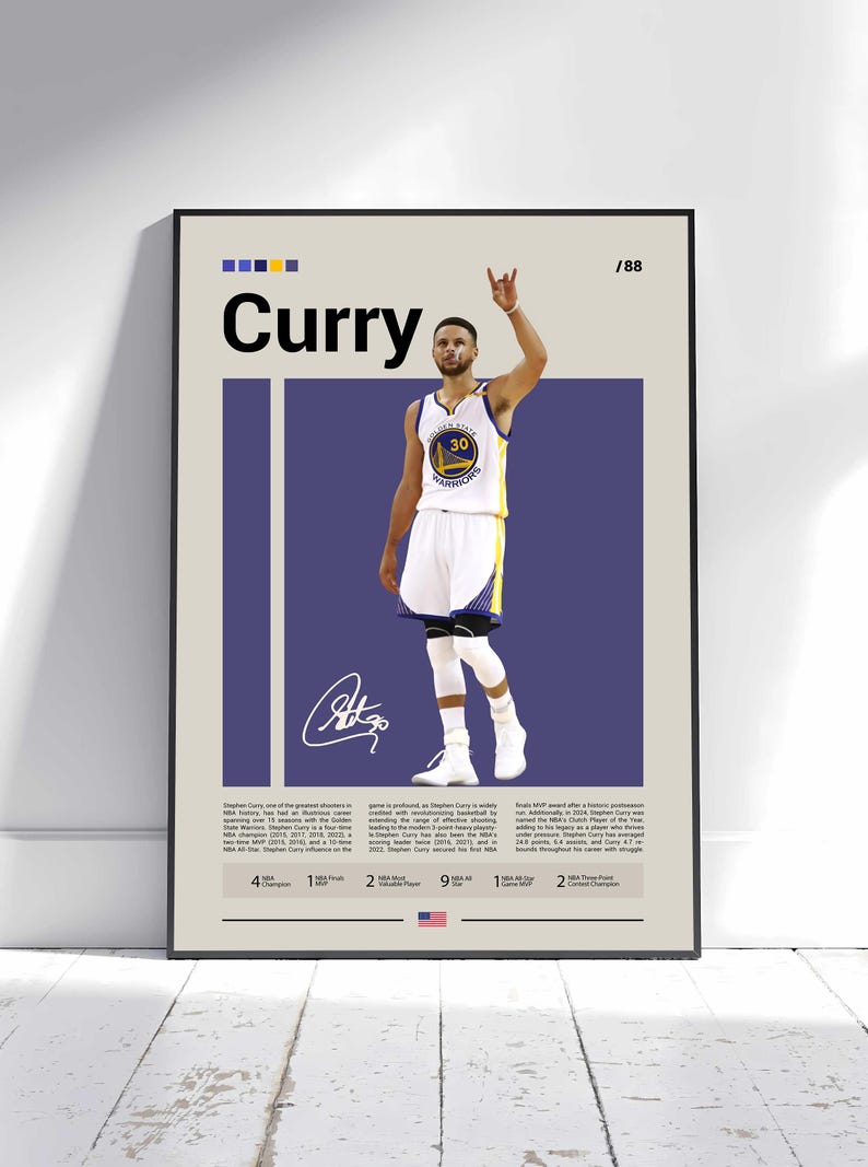 Stephen Curry Poster, Golden State Warriors Art, NBA Basketball Print ...