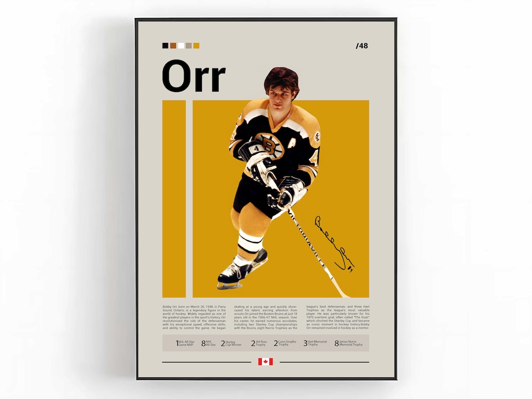 Bobby Orr Poster, Boston Bruins Hockey Wall Art, NHL Legend Print ...