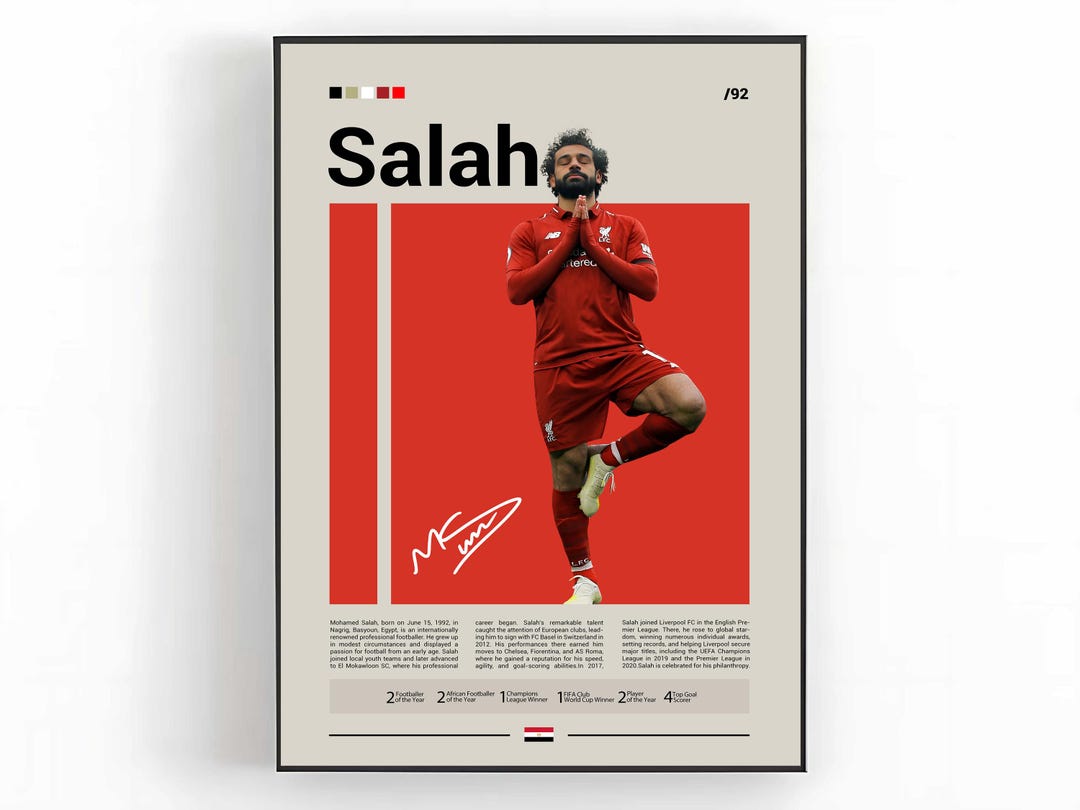 Mohamad Salah Poster, Egyptian Footballer Print, Soccer Gifts, Sports ...