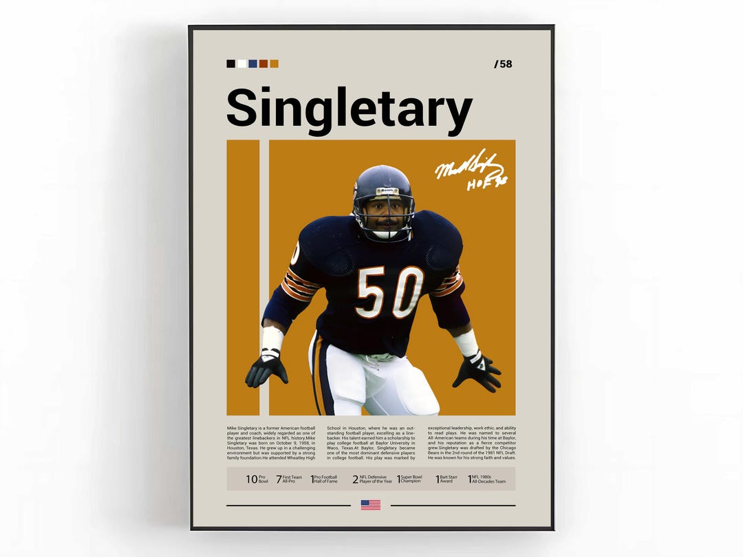 Mike Singletary Poster, Chicago Bears Print, NFL Wall Art, Football ...