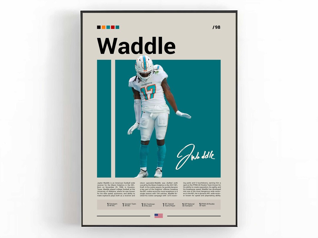 Jaylen Waddle Poster, Miami Dolphins Print, NFL Wall Art, Football ...