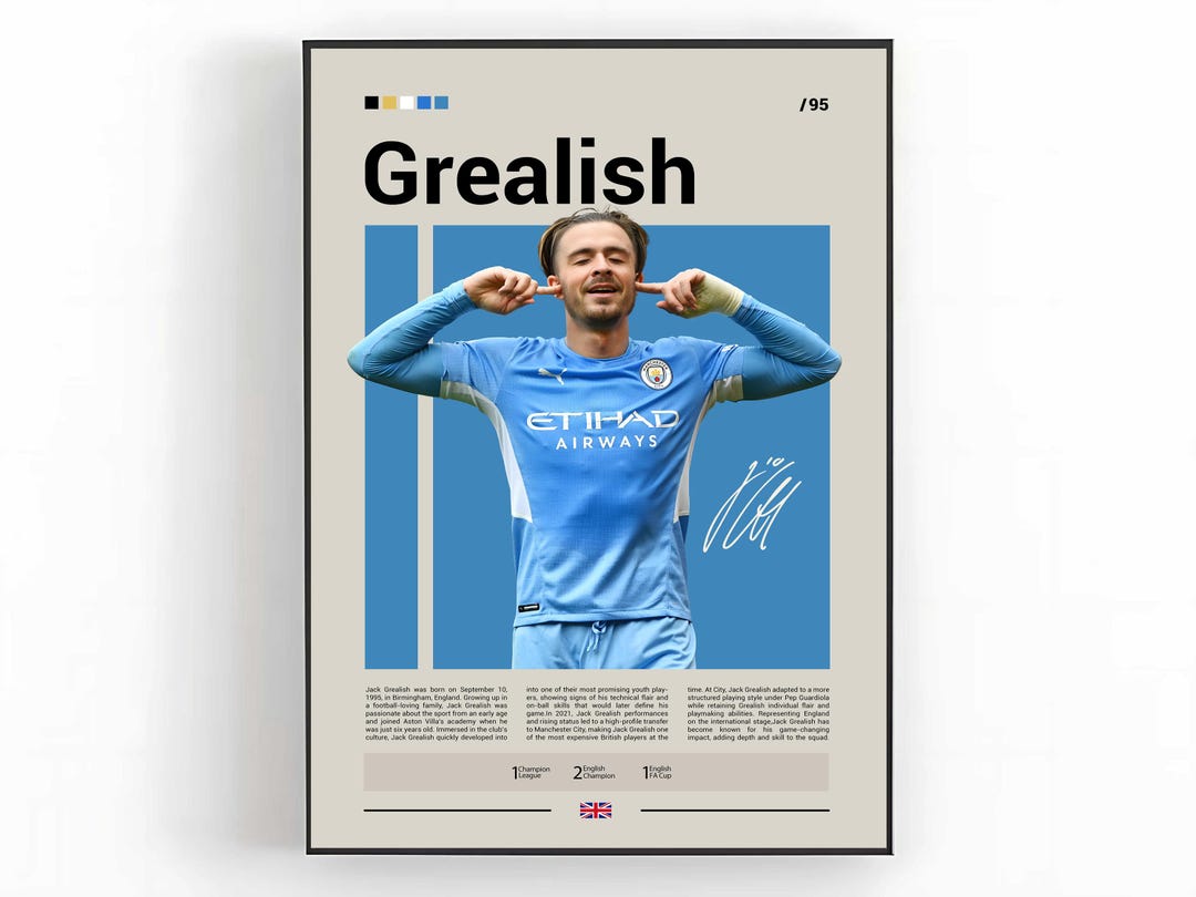 Jack Grealish Poster, Manchester City Wall Art, Soccer Print, Grealish ...