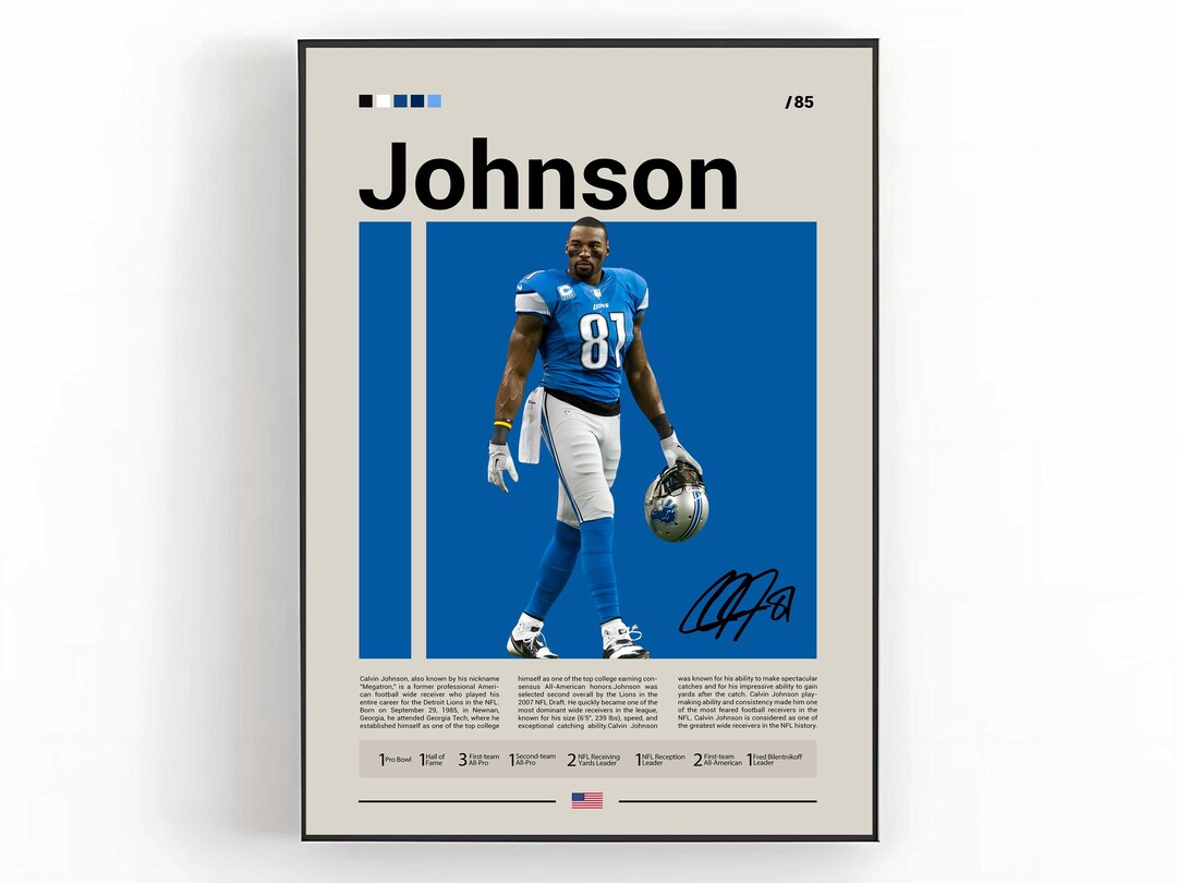 Calvin Johnson Poster, Detroit Lions Print, NFL Wall Art, Football ...
