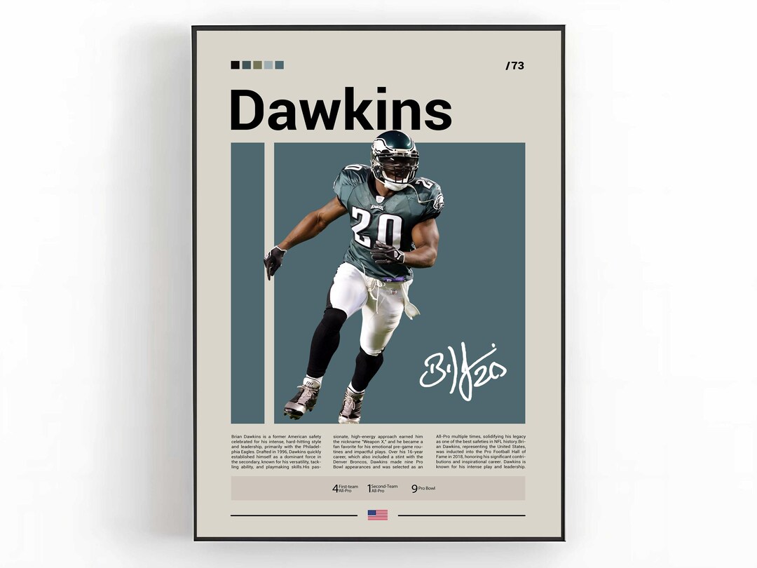 Brian Dawkins Poster, Philadelphia Eagles Print, NFL Wall Art, Football ...