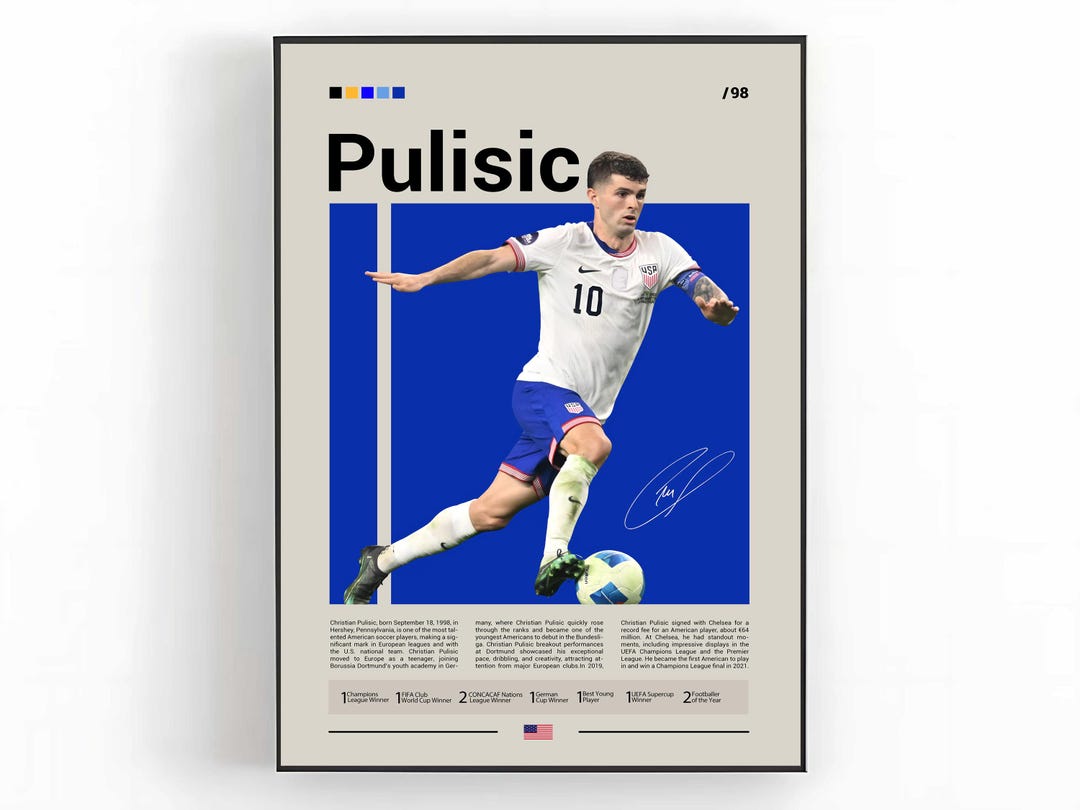 Christian Pulisic Poster, Chelsea Soccer Wall Art, Football Player ...