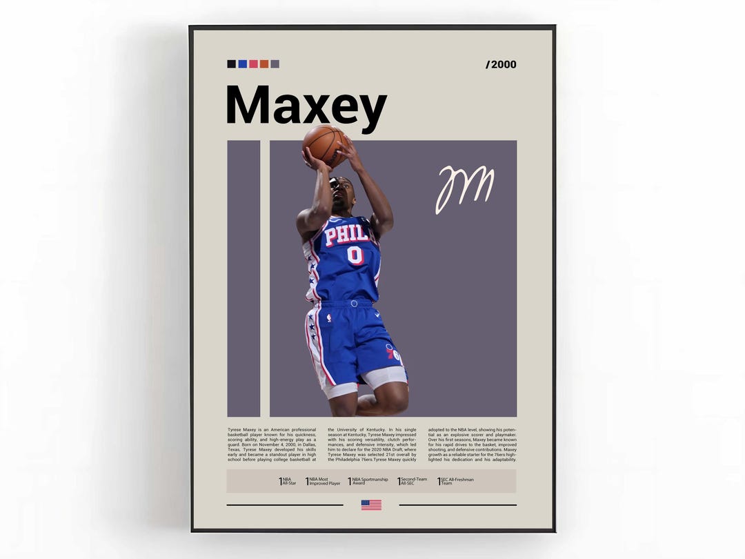 Tyrese Maxey Poster, 76ers Basketball Print, Philadelphia NBA Art ...