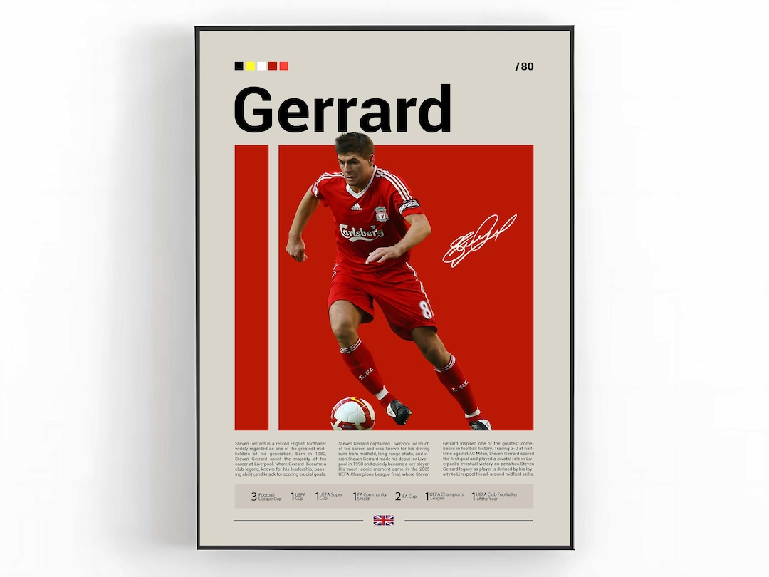 Steven Gerrard Poster, Liverpool FC Wall Art, Soccer Print, Gerrard ...