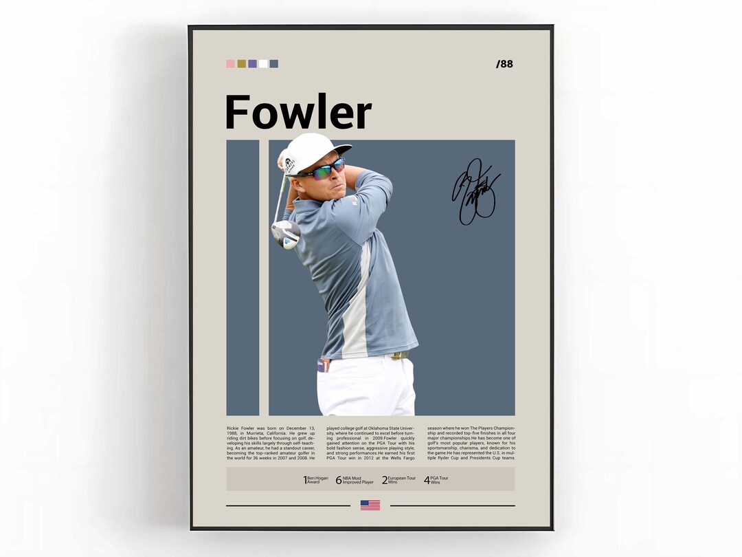 Rickie Fowler Golf Poster, PGA Tour Champion Print, Golf Wall Art, Pro ...