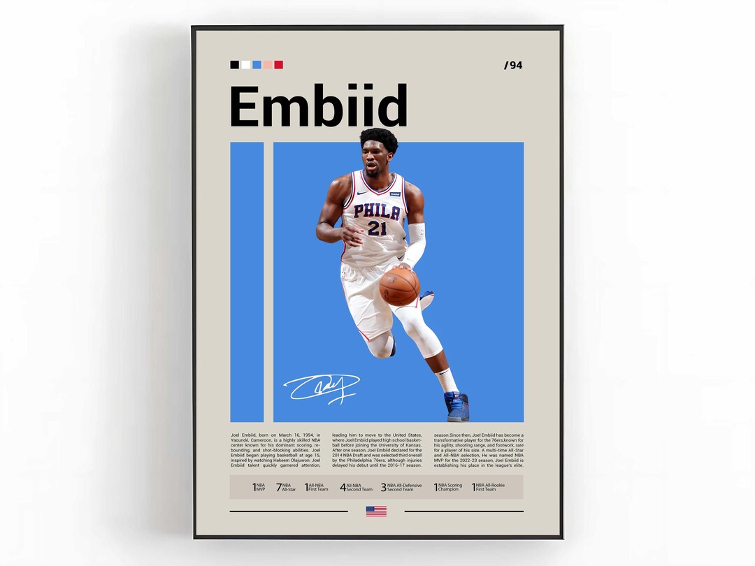 Joel Embiid Poster, Philadelphia 76ers Print, NBA Basketball Art ...