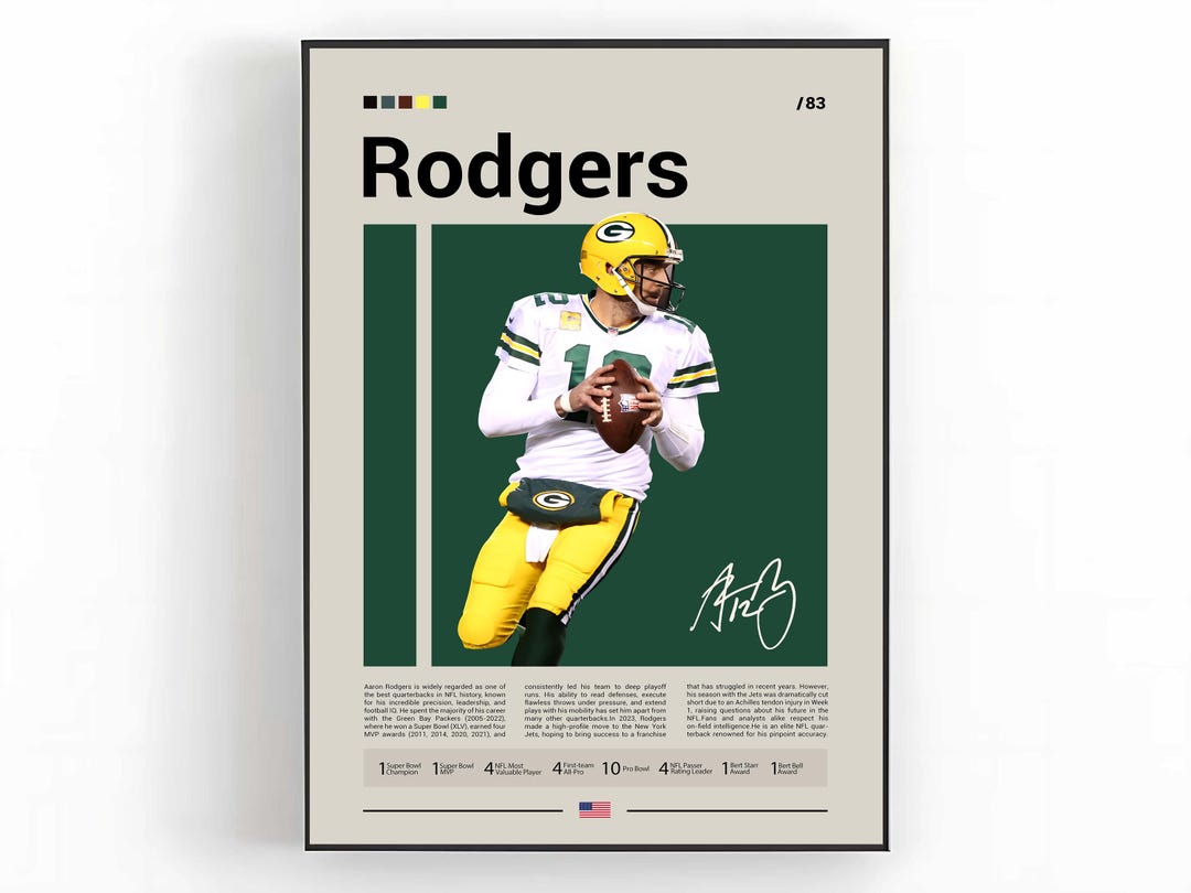 Aaron Rodgers Poster, Green Bay Packers Print, NFL Poster, Sports ...