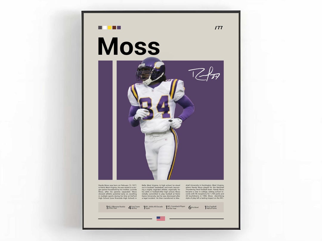 Randy Moss Poster, Minnesota Vikings Print, NFL Poster, Sports Poster, Football Poster, NFL Wall ...
