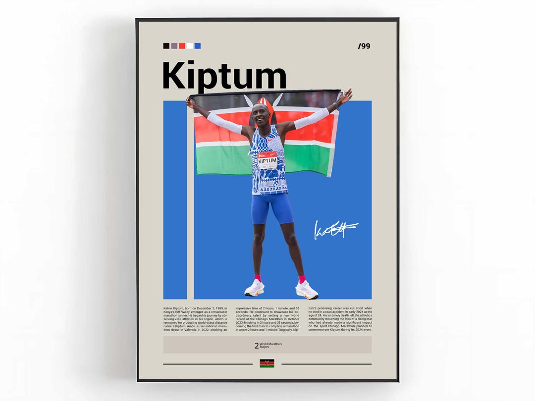 Kelvin Kiptum Running Poster, Marathon Champion Print, Track and Field ...