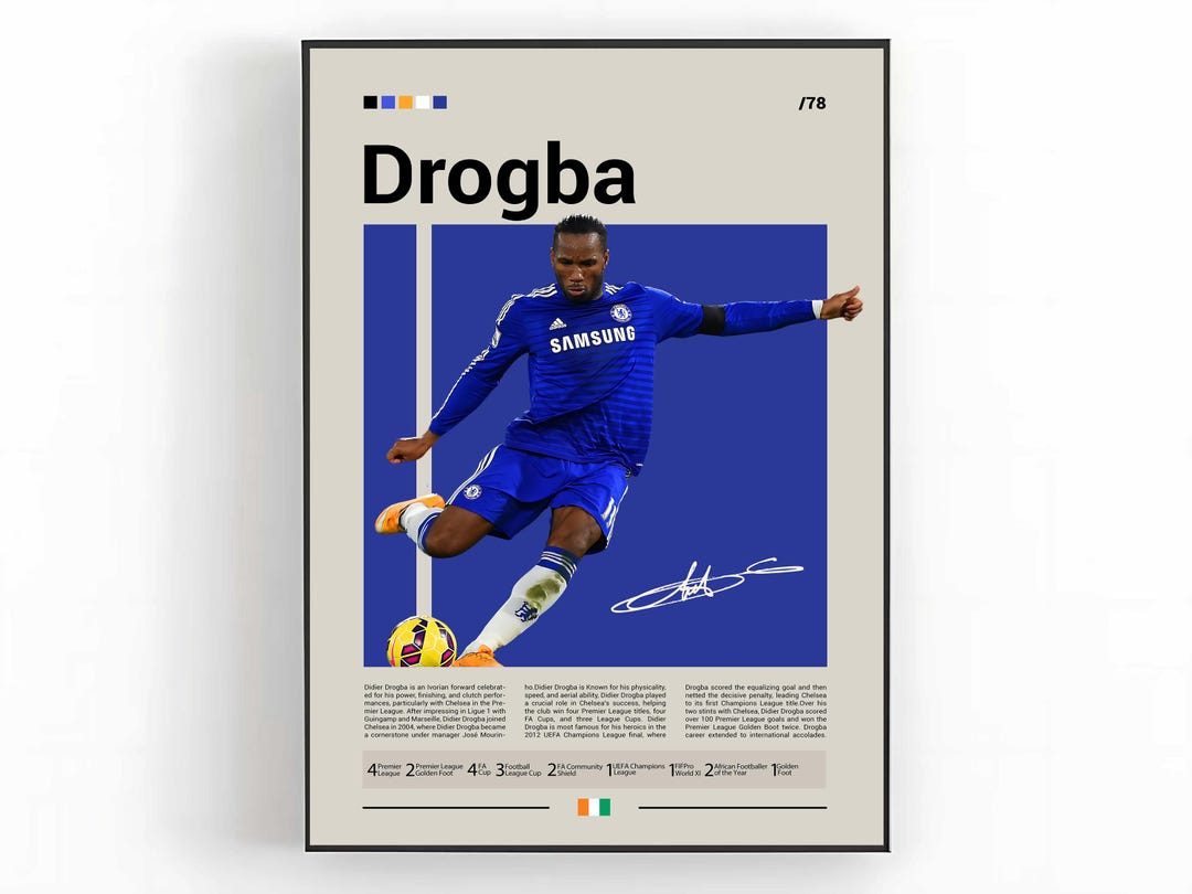 Didier Drogba Poster, Chelsea FC Wall Art, Drogba Soccer Print, Chelsea ...