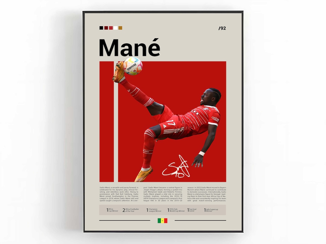 Sadio Mané Poster, Bayern Munich Wall Art, Soccer Print, Mané Decor ...
