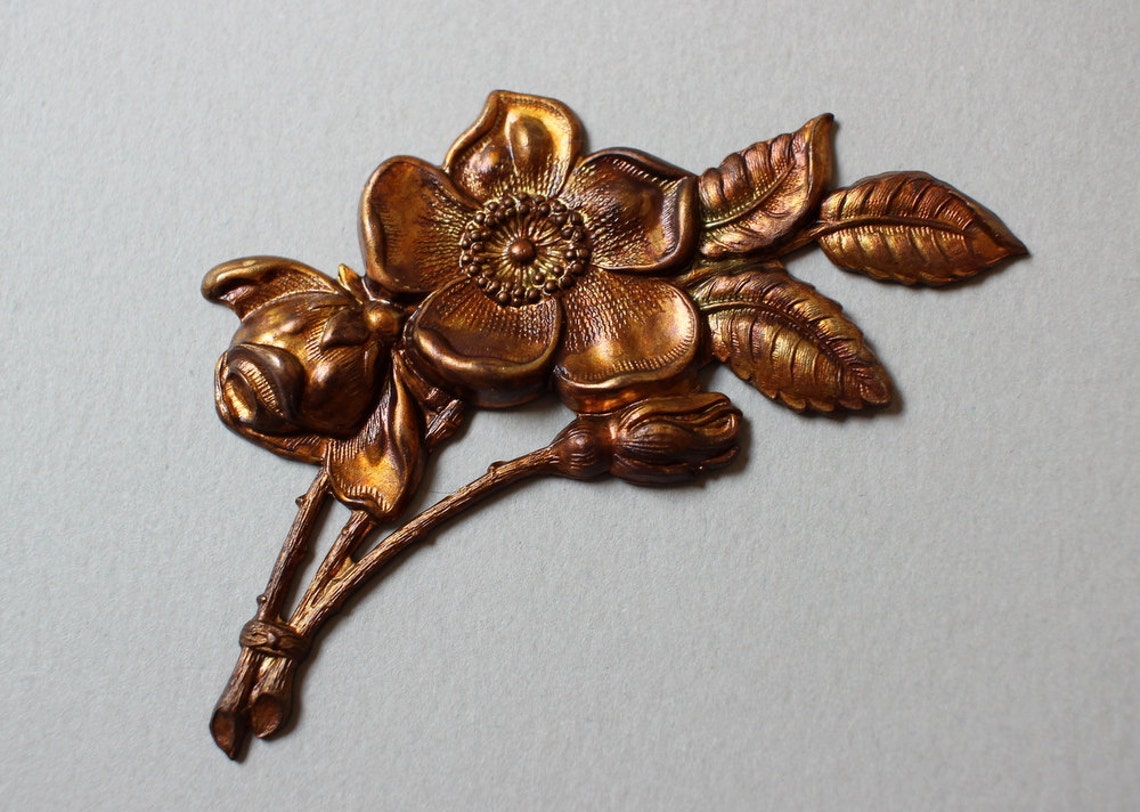 Large Oxidized Brass Flower Stamping - Etsy
