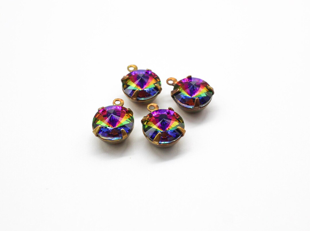 Vintage Volcano Rivoli Crystal Small Pendants Earrings Findings 10.5mm ...
