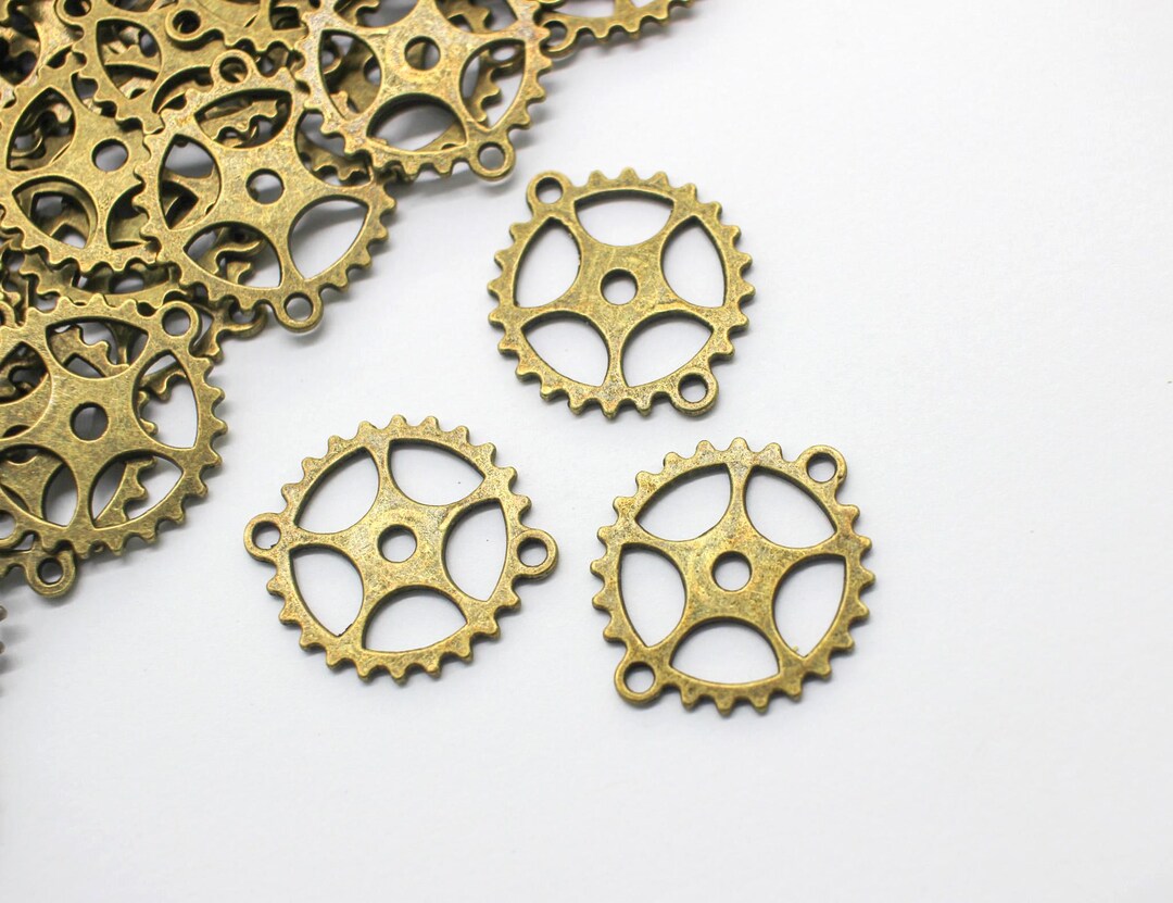 10 Antique Bronze Cog Connectors 24mm - Etsy