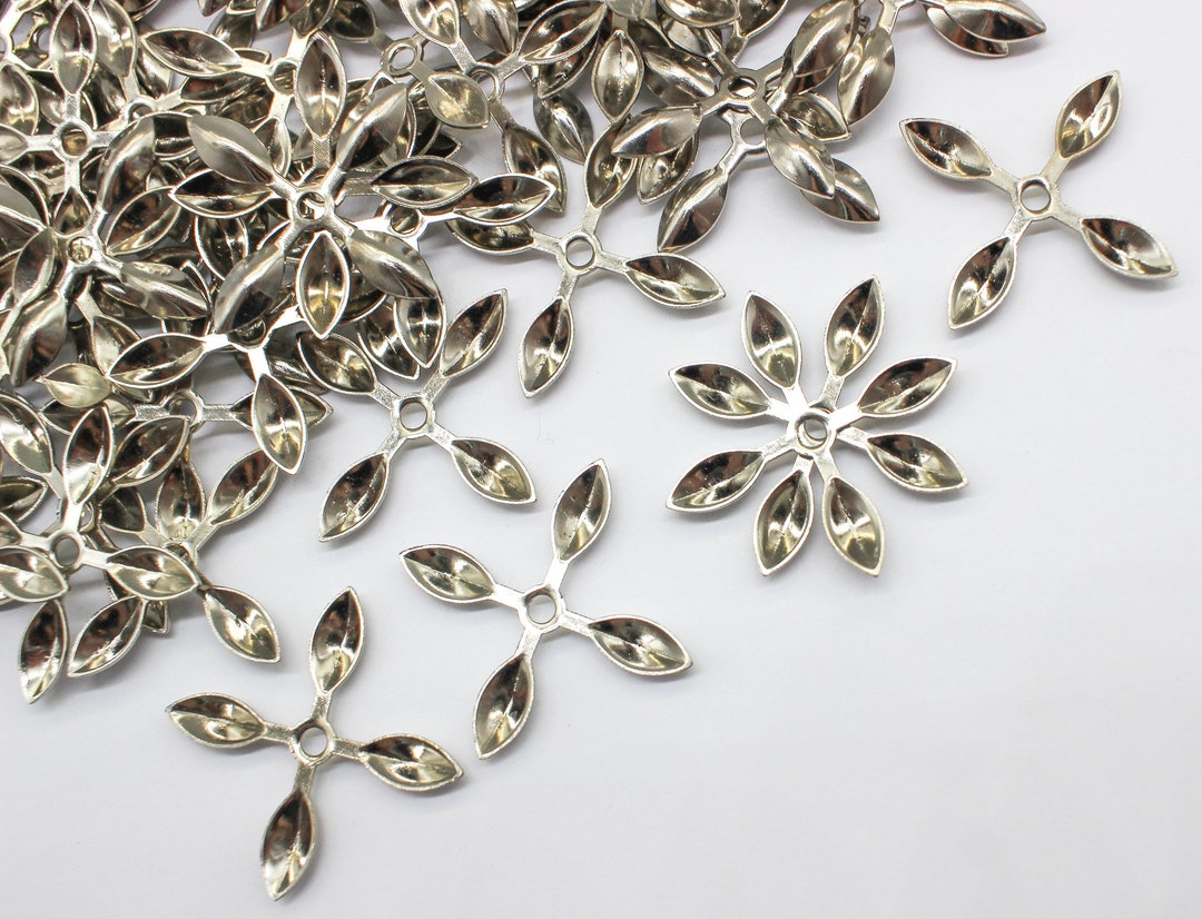 10 Vintage Shiny Silver Flowers 20mm 8x4mm Navette Setting - Etsy