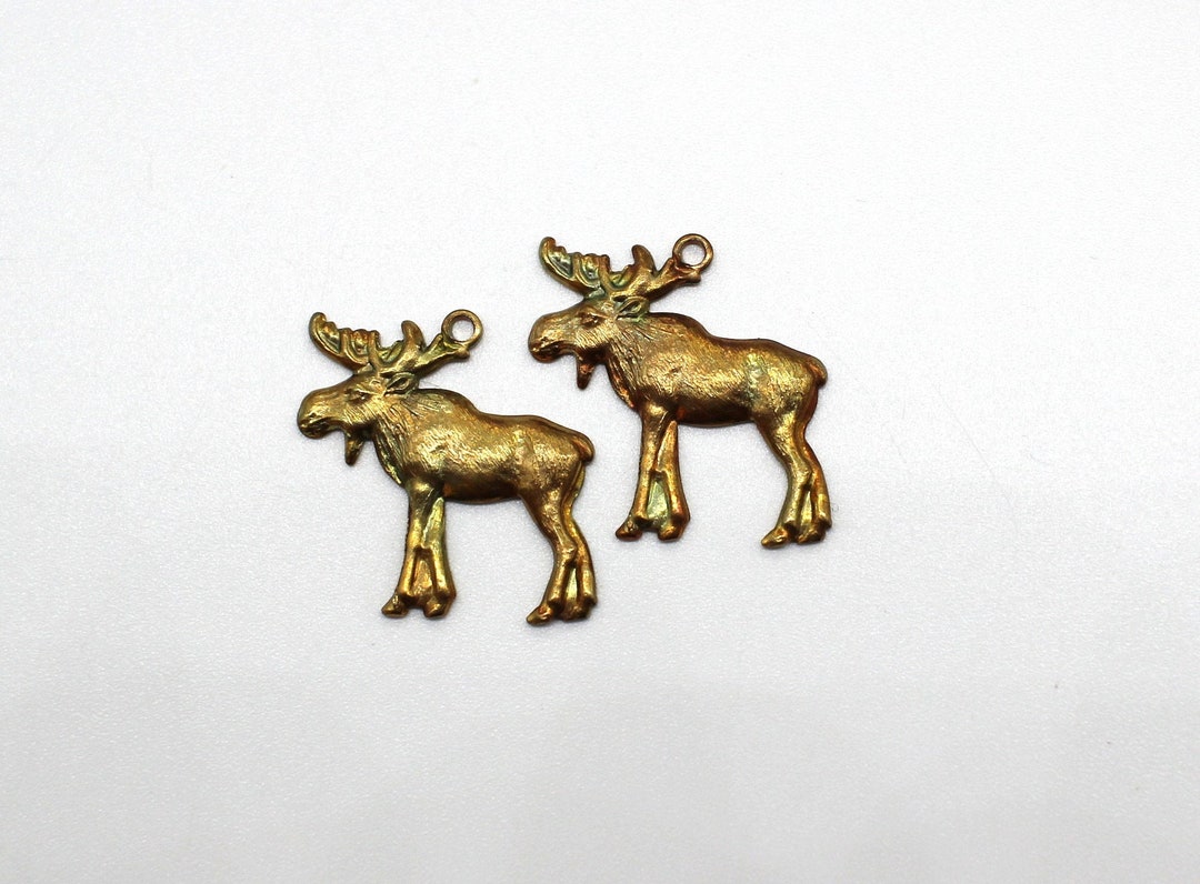 2 Oxidized Brass Moose Charms Pendants Earring Dangles 19mm 1 Loop - Etsy