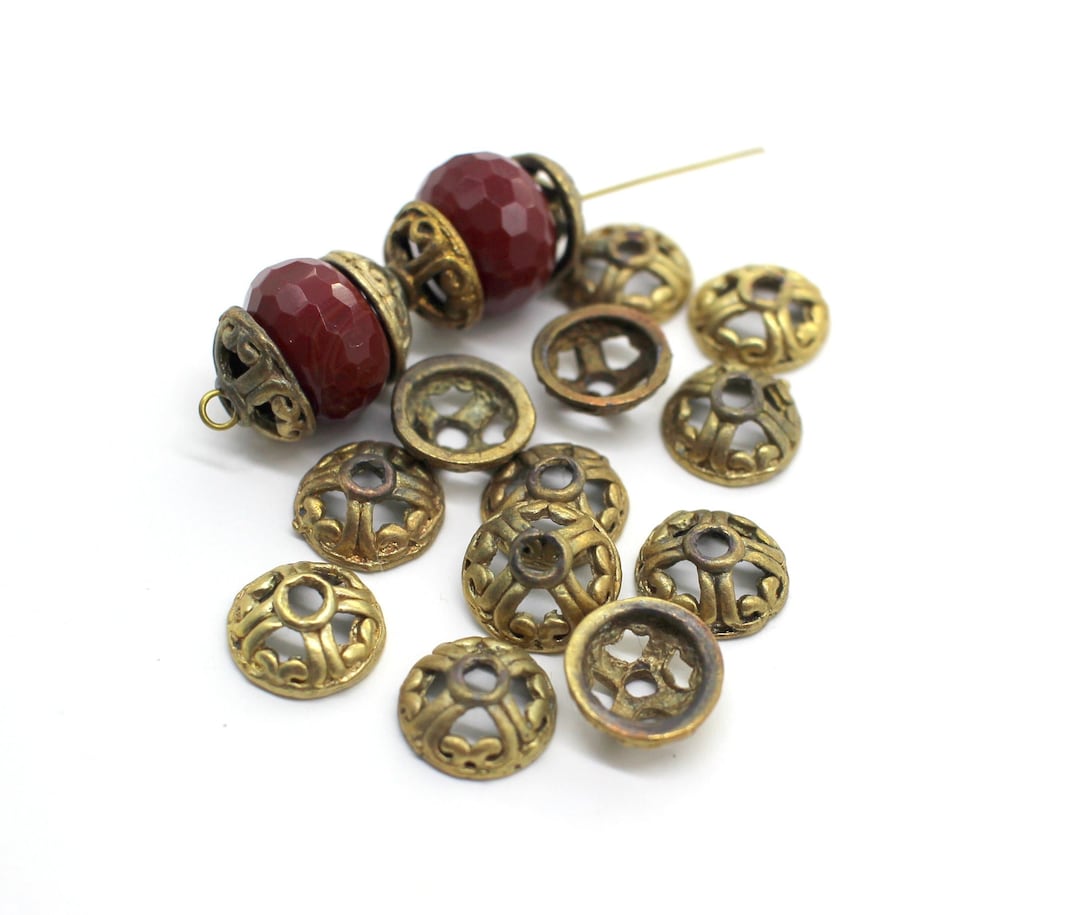 12 Vintage Oxidized Brass Fancy Bead Caps - Etsy