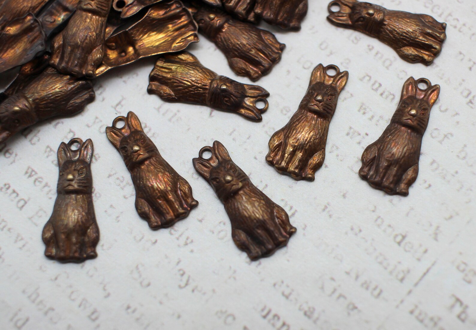 Oxidized Brass Tiny Angry Bunny Charms | Etsy