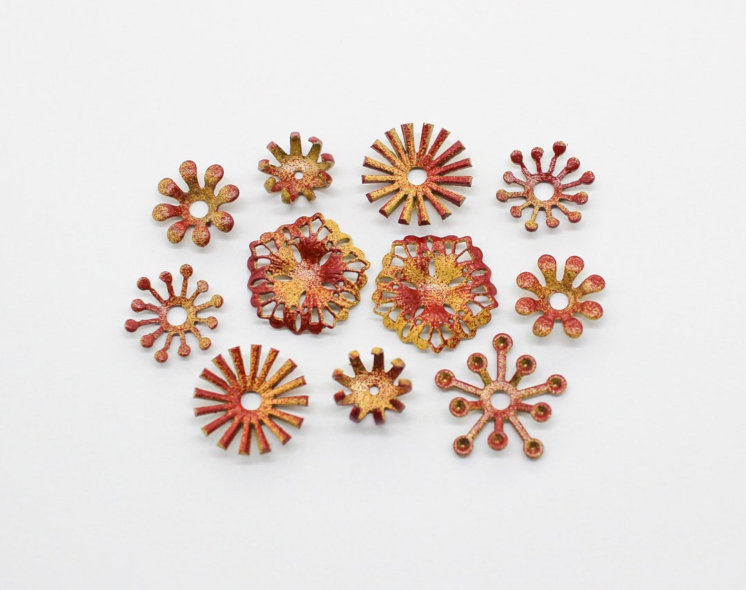 Hand Painted Vintage Tiny Brass Flower Findings Destash Lot - 11 ...