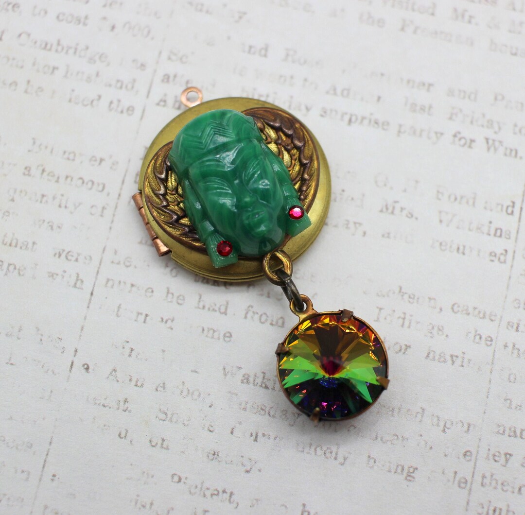 Jade Lucite Buddha Deity Locket With Preciosa Vitrail Medium Rivoli ...