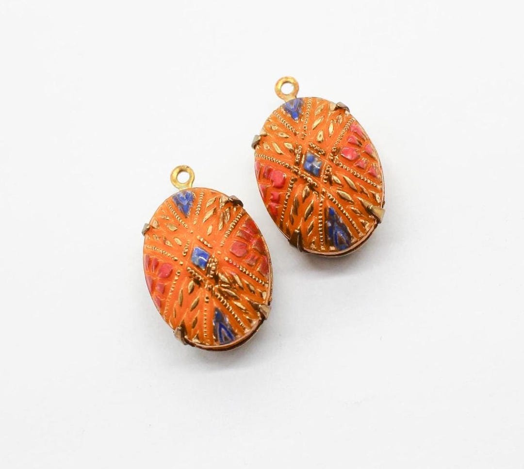 Vintage German Hand Painted Mosaic Stones Set in Oxidized Brass ...