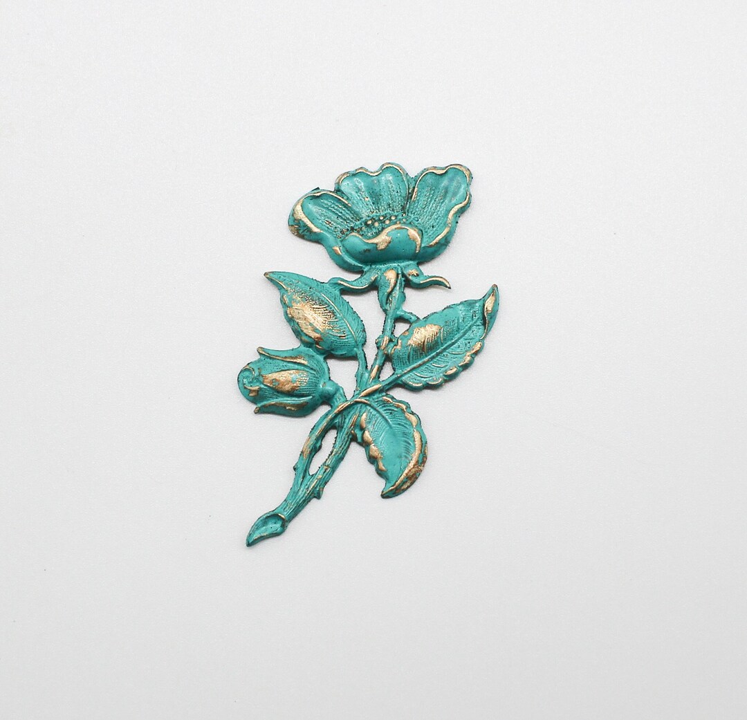 Large Patina Verdigris Distressed Brass Anemone Flower Stamping - Etsy