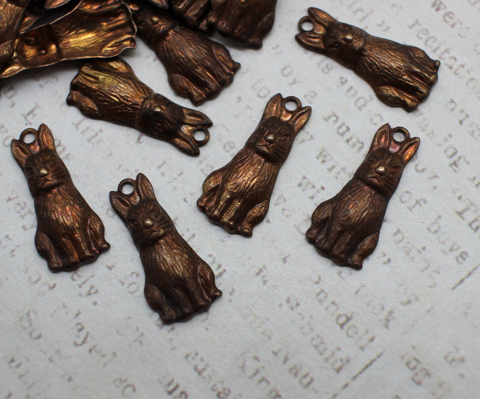 Oxidized Brass Tiny Angry Bunny Charms | Etsy