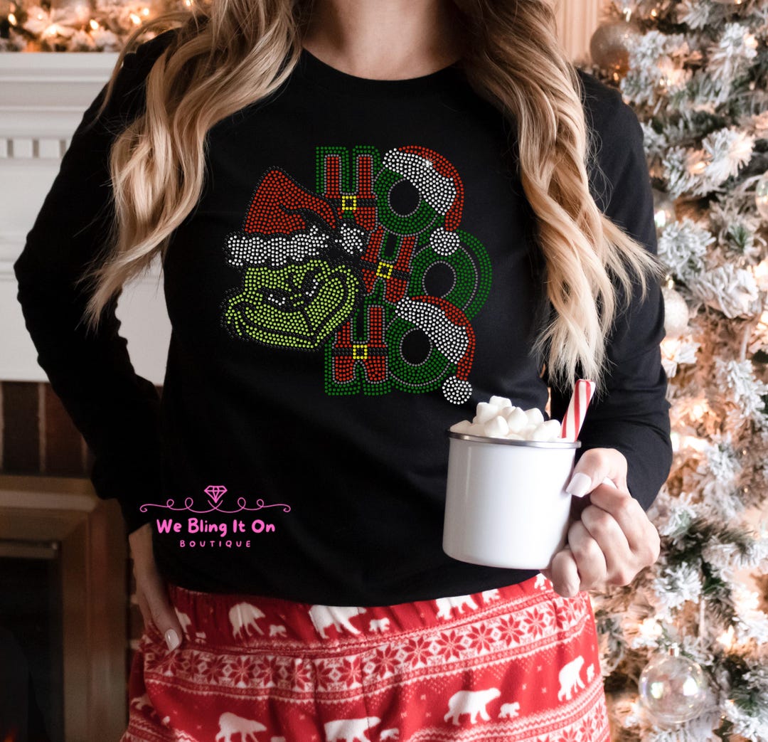Grinch Shirt, Rhinestone Christmas Shirt, Grinch Bling Shirt, Ladies ...