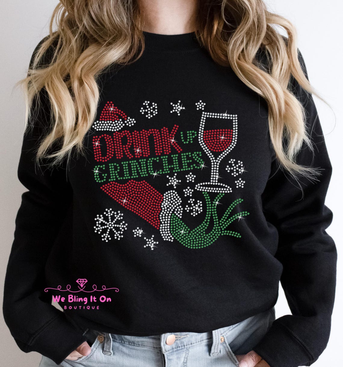 Christmas Drink up Grinches Rhinestone Transfer, Grinch Bling Iron on ...