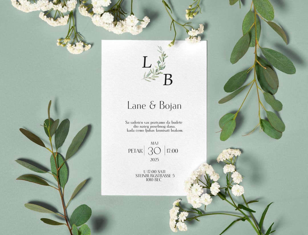 Canva Digital Wedding Invitation – Botanical Design | Serbian, Bosnian ...
