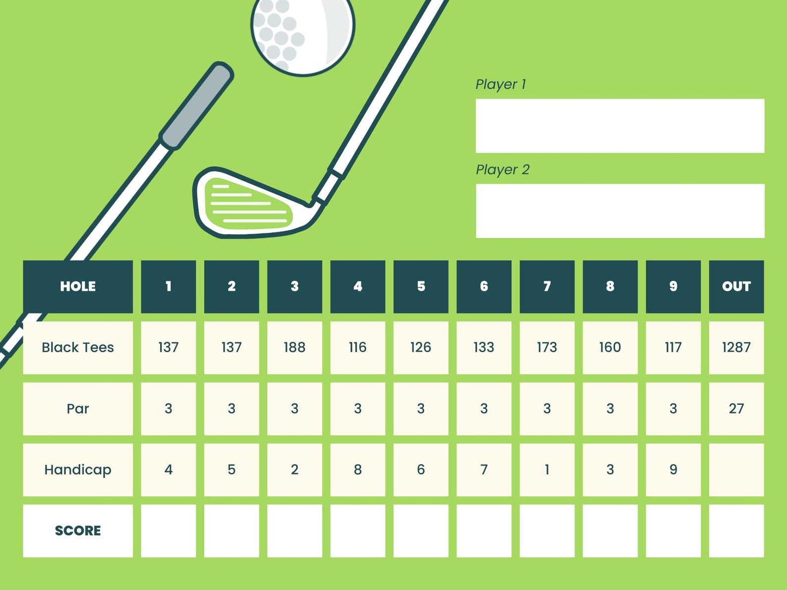 Golf Scramble Scorecard 2-player Teams - Etsy
