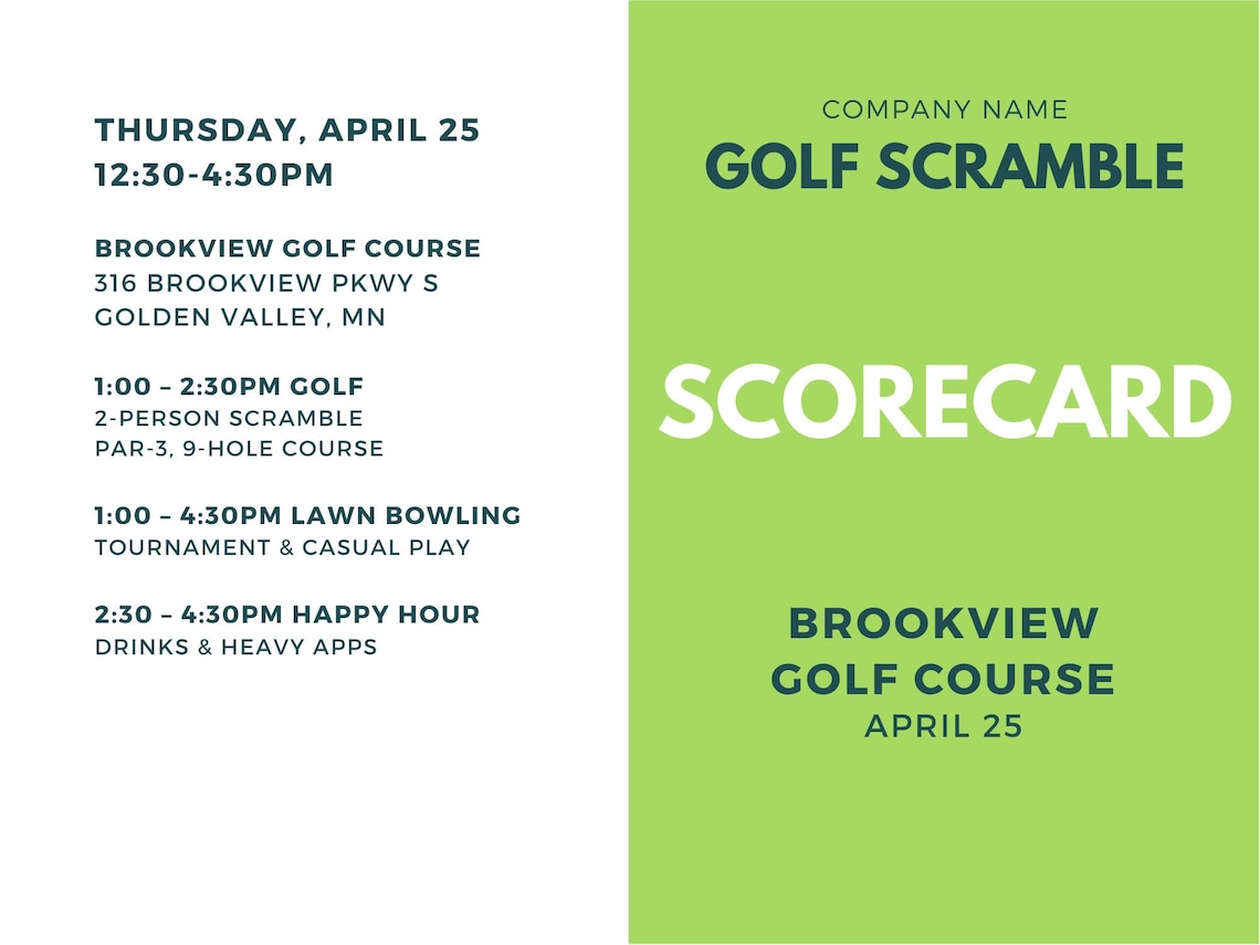 Golf Scramble Scorecard 2-player Teams - Etsy