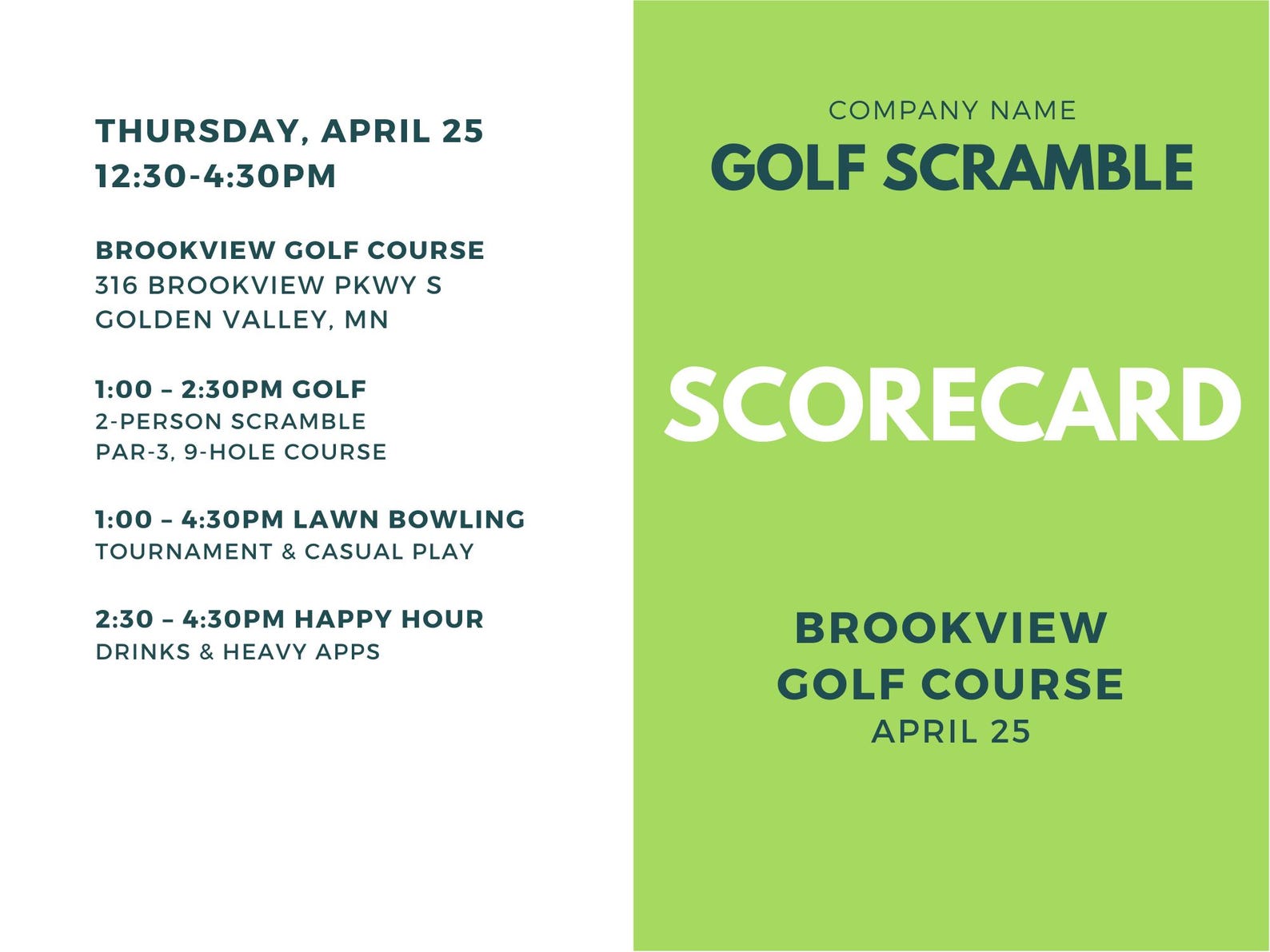 Golf Scramble Scorecard 2-player Teams - Etsy
