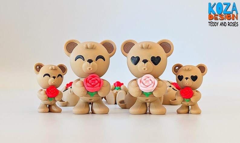 3D Printed Articulated Teddy Bear Fidget Toy With Rose, Heart, or Gift ...