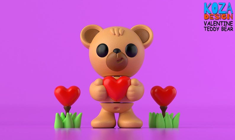 3D Printed Articulated Teddy Bear Fidget Toy With Rose, Heart, or Gift ...